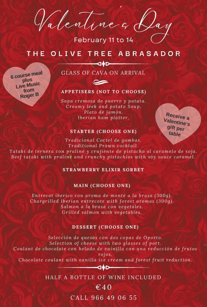Valentines Menu - Restaurant The Olive Tree Moraira