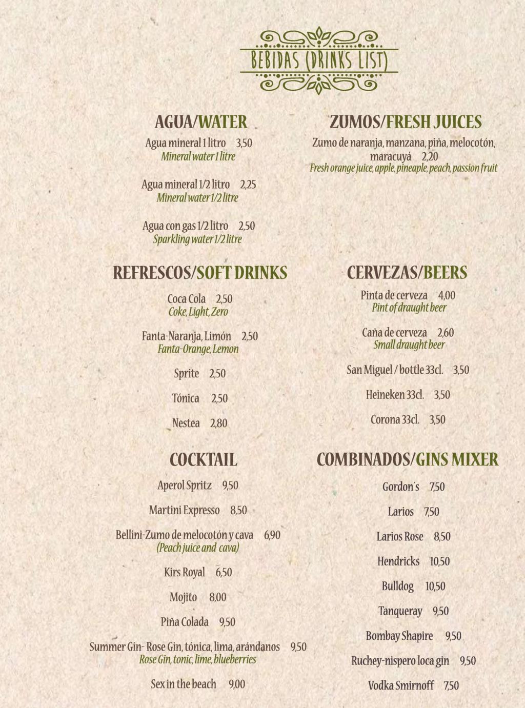 Menu - Restaurant The Olive Tree Moraira